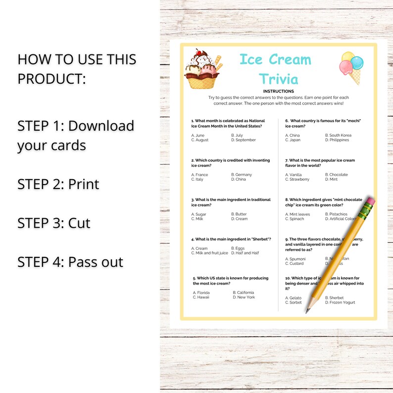 Ice Cream Trivia Game, Ice Cream Themed Birthday, Party Activity Idea ...