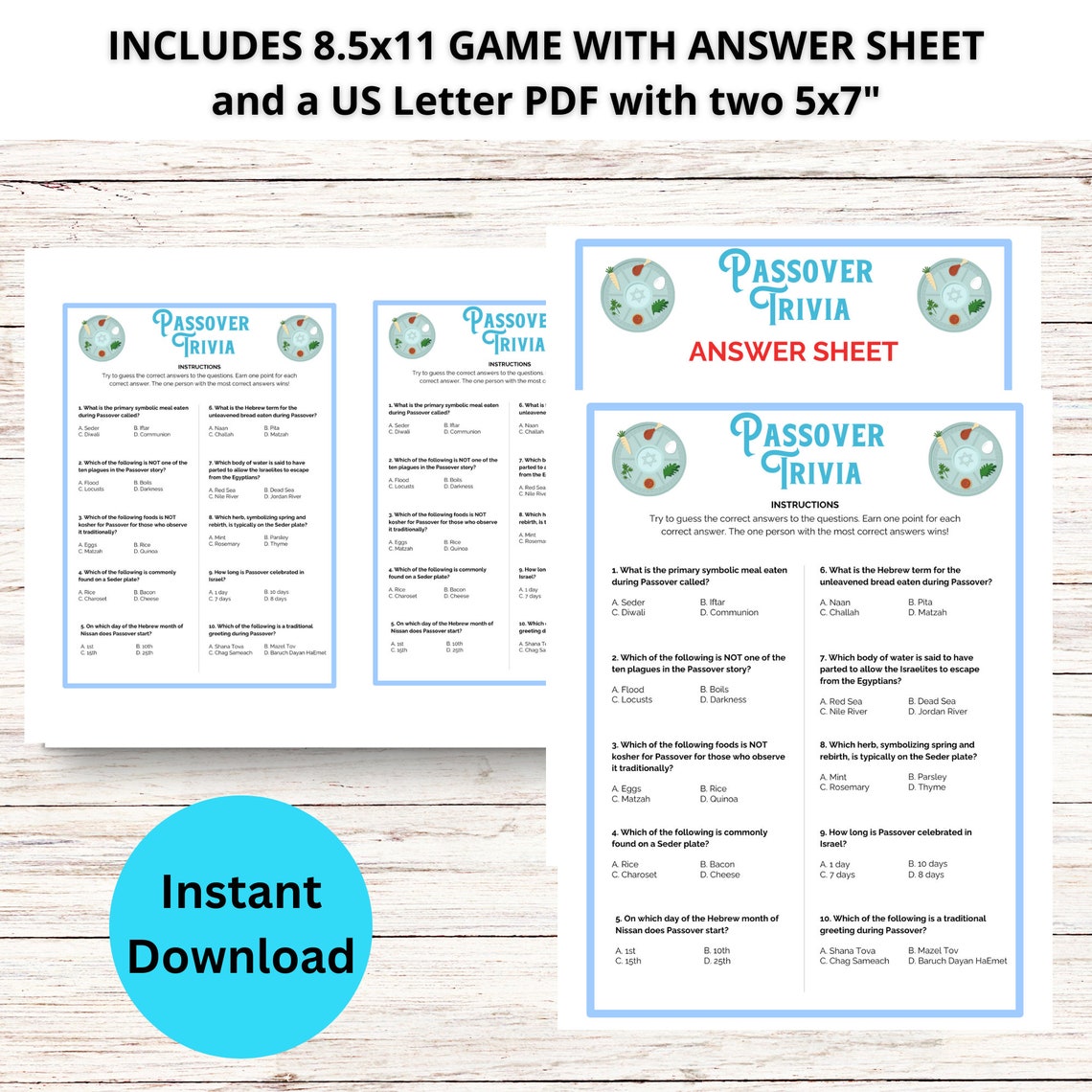 Passover Trivia Game, Passover Games, Family Game - Etsy