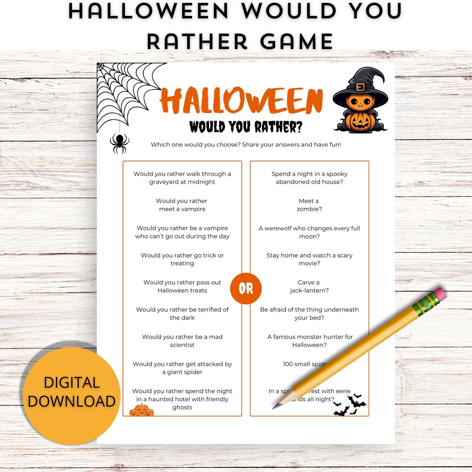 Halloween Would You Rather Printable Game, This or That Halloween Game ...
