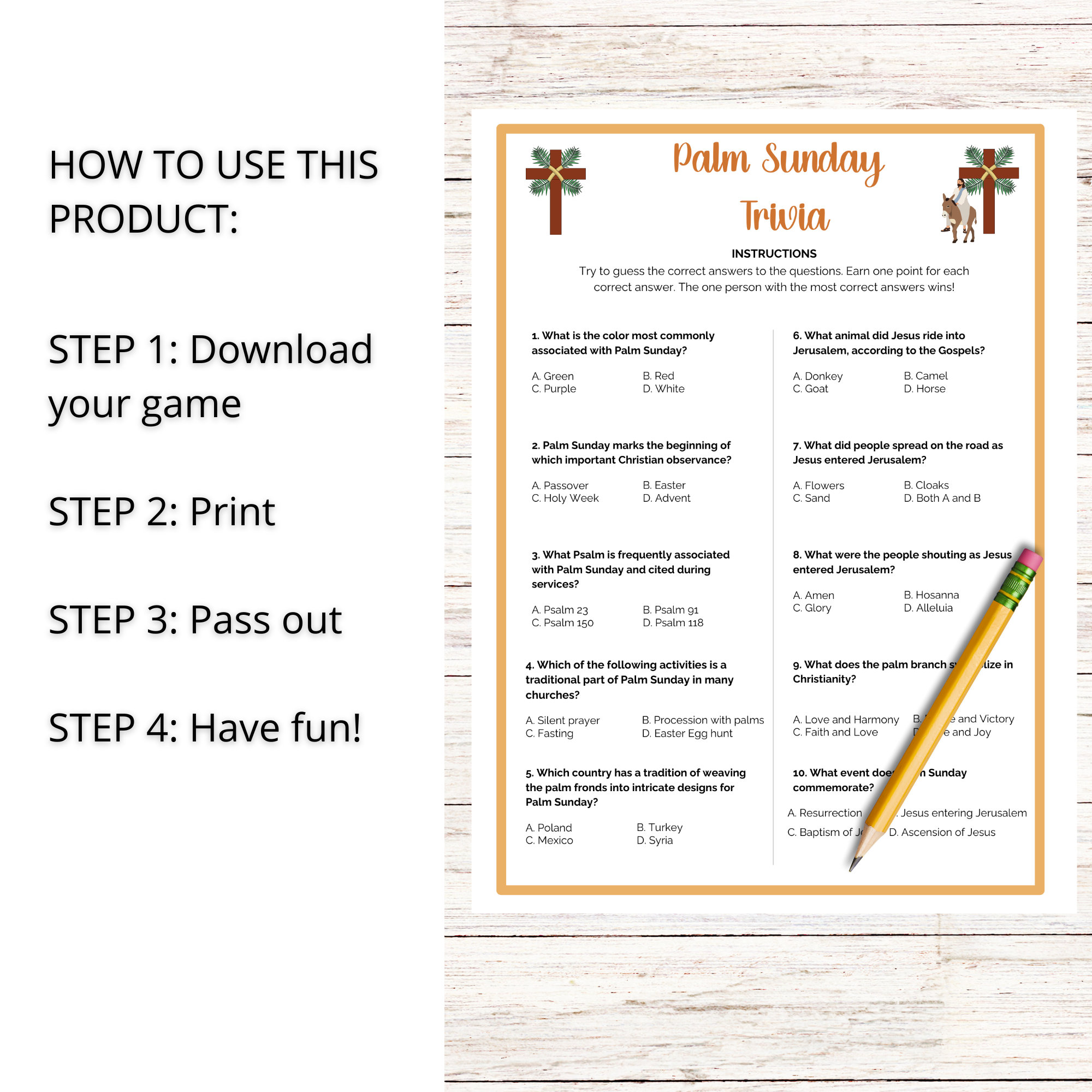 Palm Sunday Trivia Game, Holy Week Trivia Game - Etsy