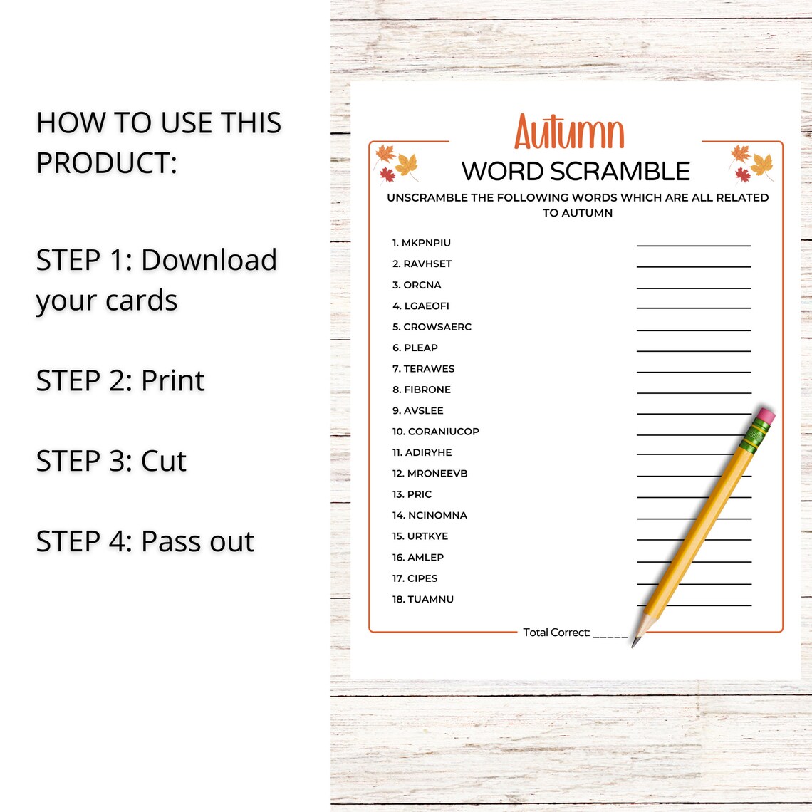 Autumn Word Scramble Printable Game, Fall Word Scramble, September ...