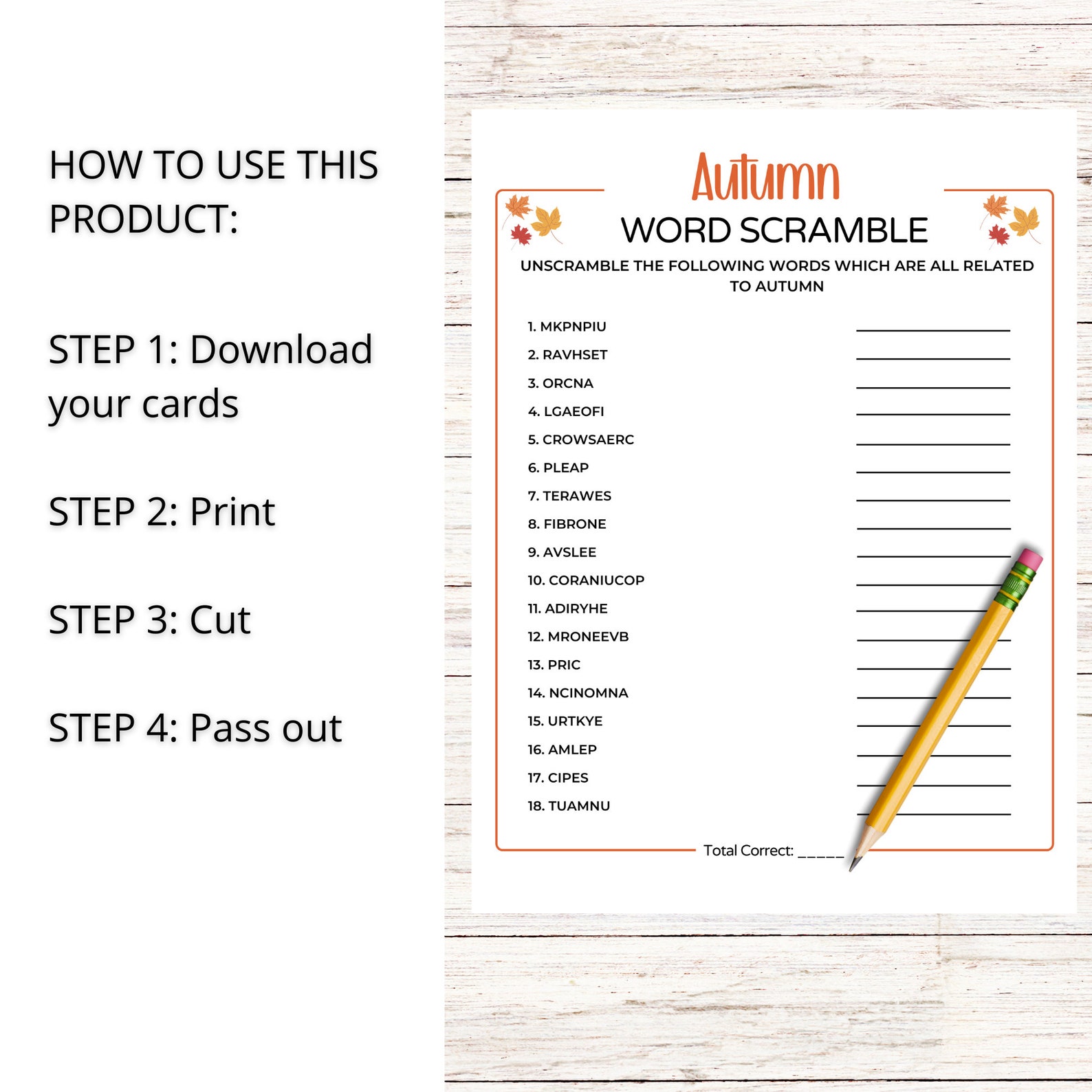 Autumn Word Scramble Printable Game, Fall Word Scramble, September ...