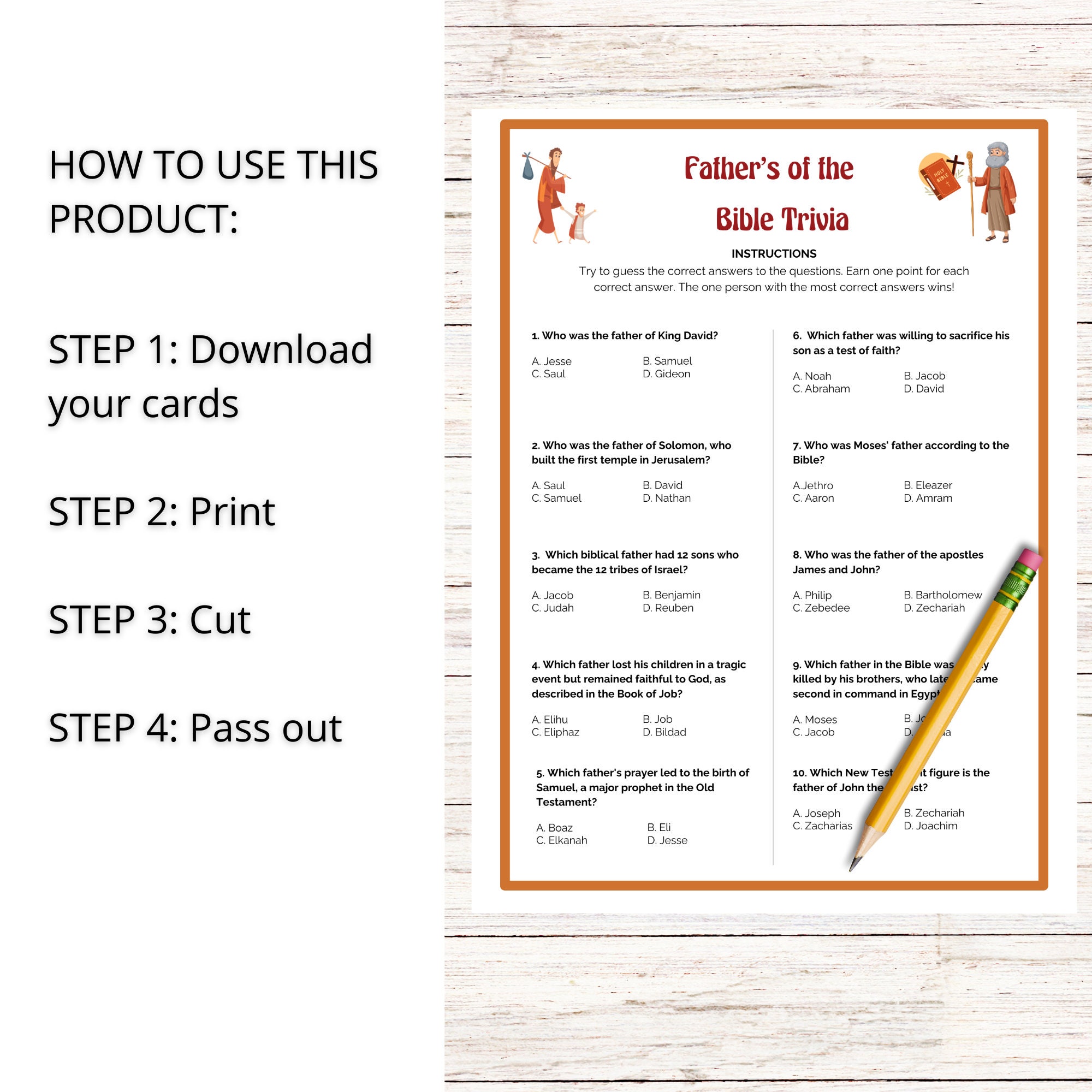 Fathers Day Bible Trivia Game, Fathers of the Bible, Sunday School Game ...