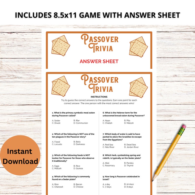 Passover Trivia Game, Passover Games, Family Game - Etsy