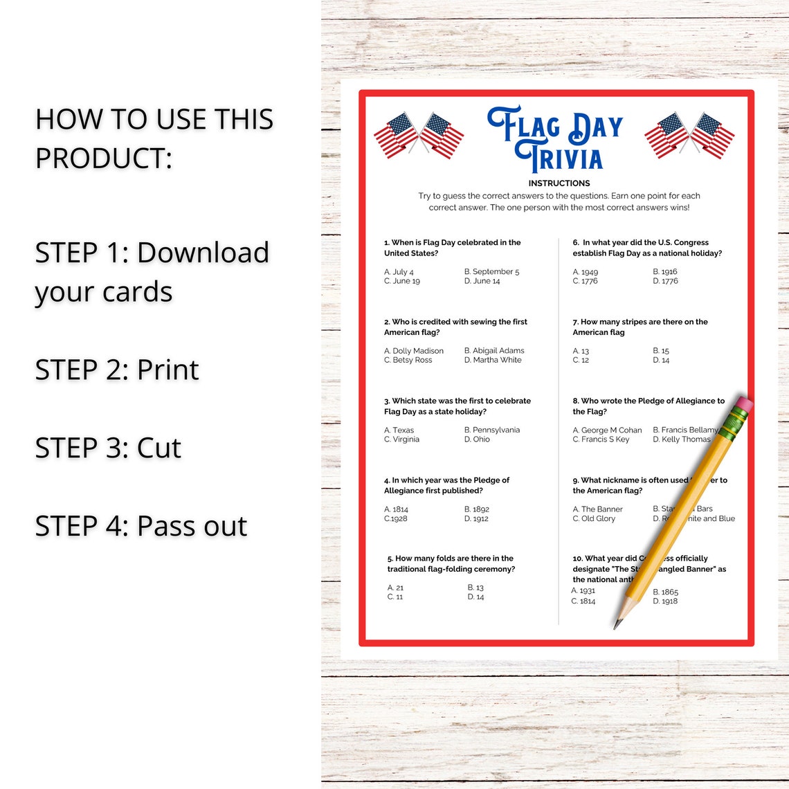 Flag Day Trivia Game, United States Flag Trivia Game, Flag Day Trivia ...