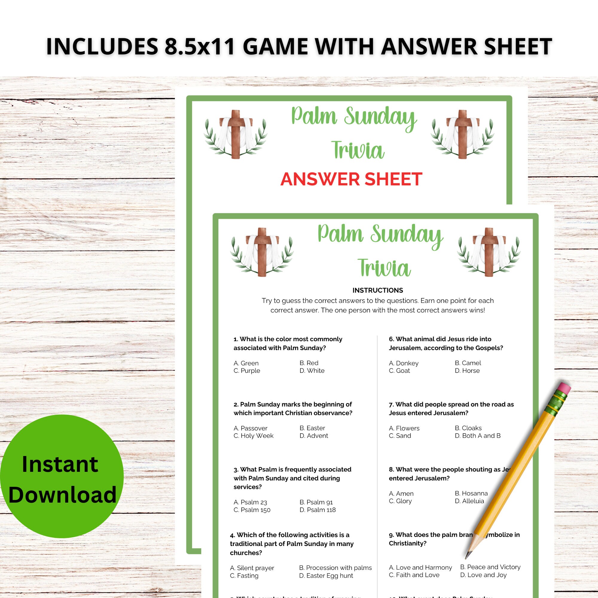 Palm Sunday Trivia Game, Holy Week Trivia Game - Etsy