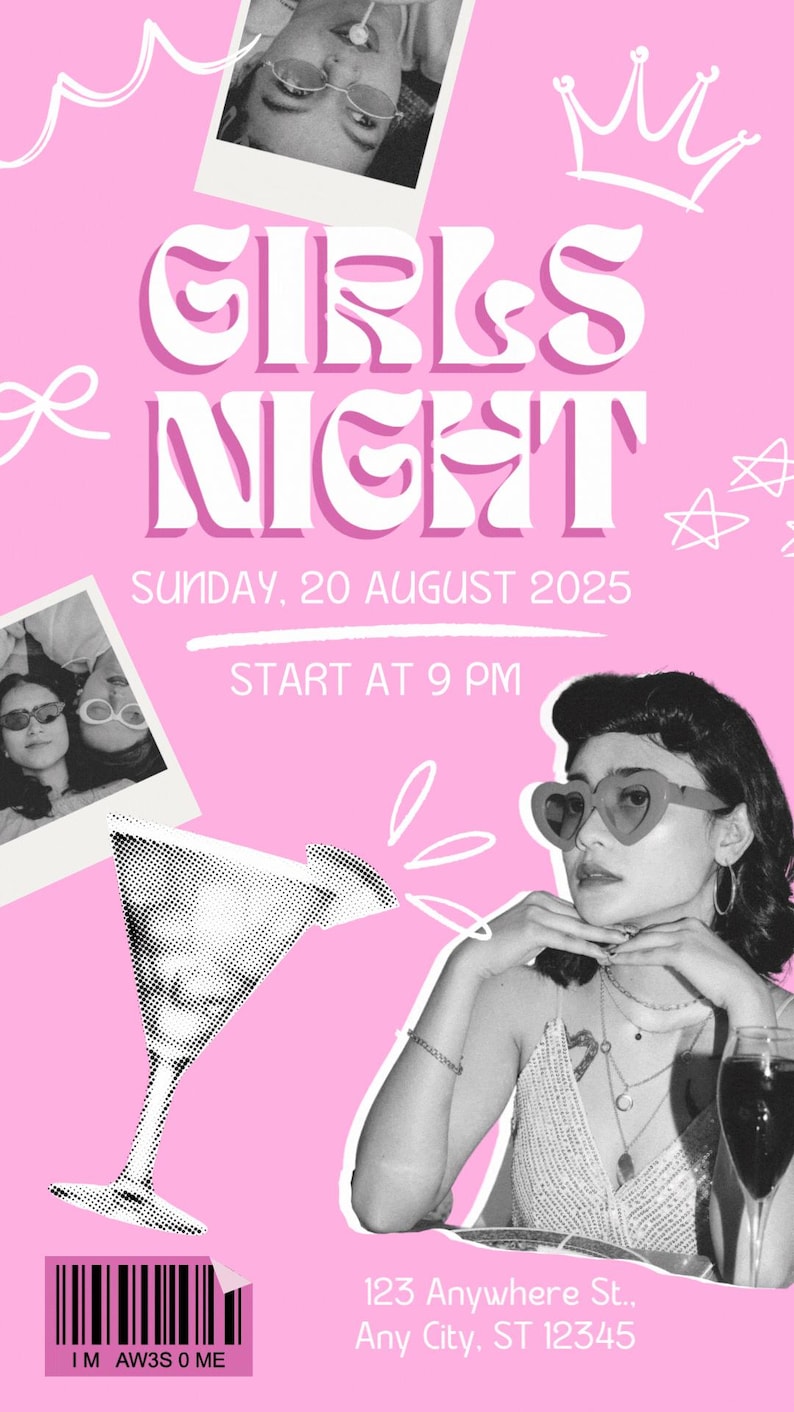 Girls Night Invitation Canva Template | Editable Digital Party Invite ...