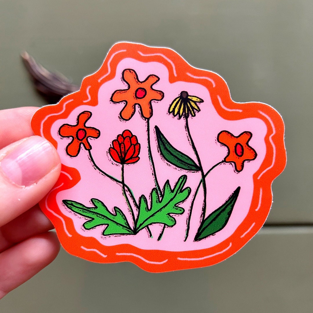 Red Flowers Sticker, Bumper Sticker, Vinyl Sticker, Weatherproof ...