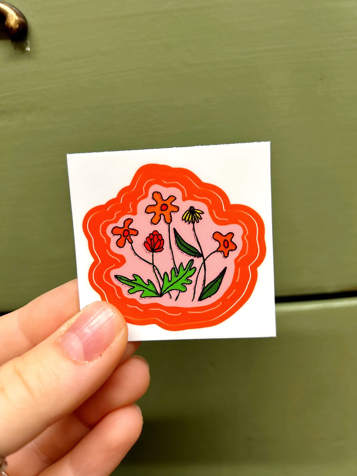 Mini Red Flowers Sticker, Bumper Sticker, Vinyl Sticker, Weatherproof ...