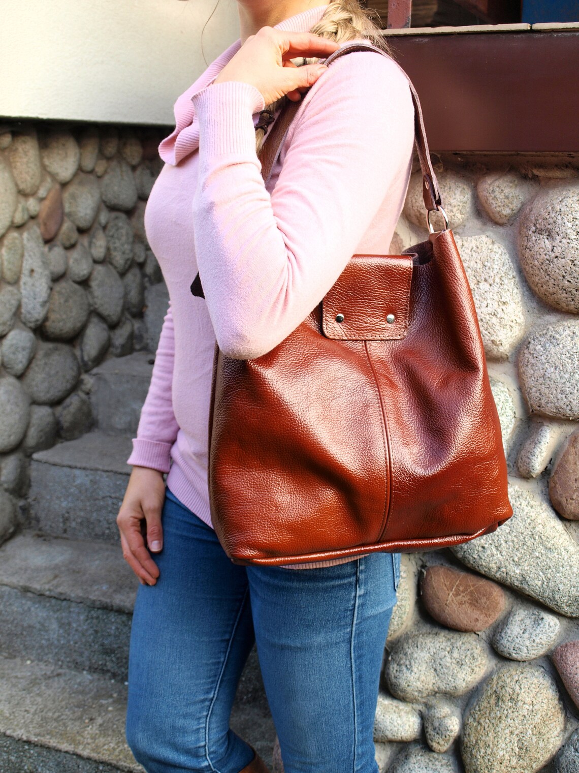 Leather TOTE Hobo Bag Brown Leather Tote Brown Leather - Etsy