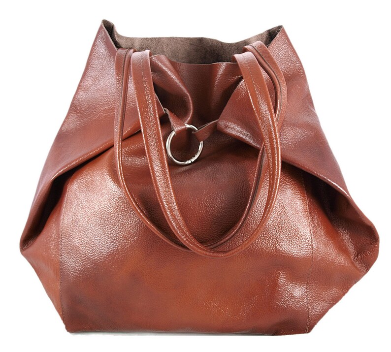 Cognac Tote Leather Bag, Leather Bag, Large Shoulder Bag, Slouchy Hobo ...