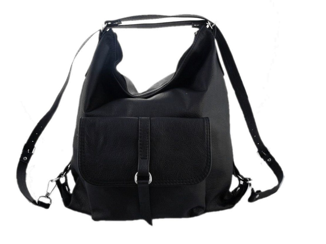 Leather Backpack Black Leather Handbag Rucksack With Front - Etsy