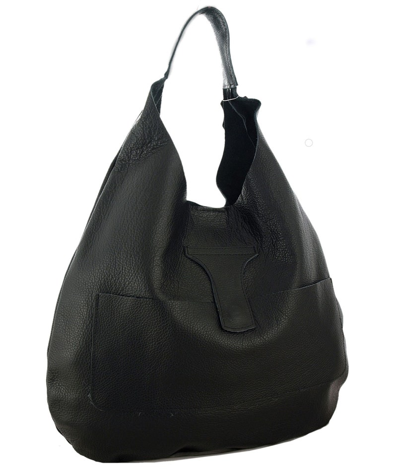 Leather Tote Bag With Pockets, Black Handbag for Women, Everyday ...