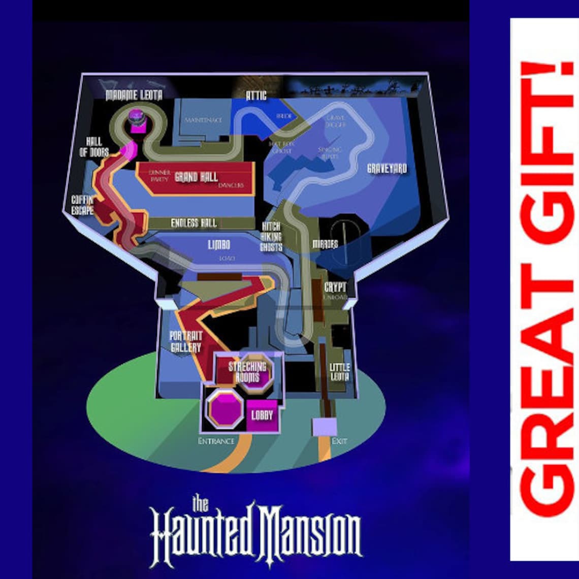 Disneyland Haunted Mansion Map Art/ Print and Frame/22 x | Etsy