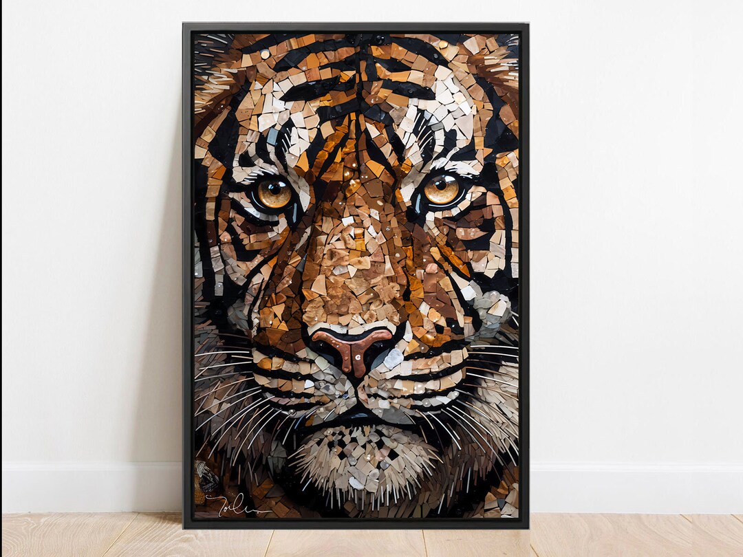 Stone Bengal Tiger Outsider Art Framed Artwork Earth Tones - Etsy