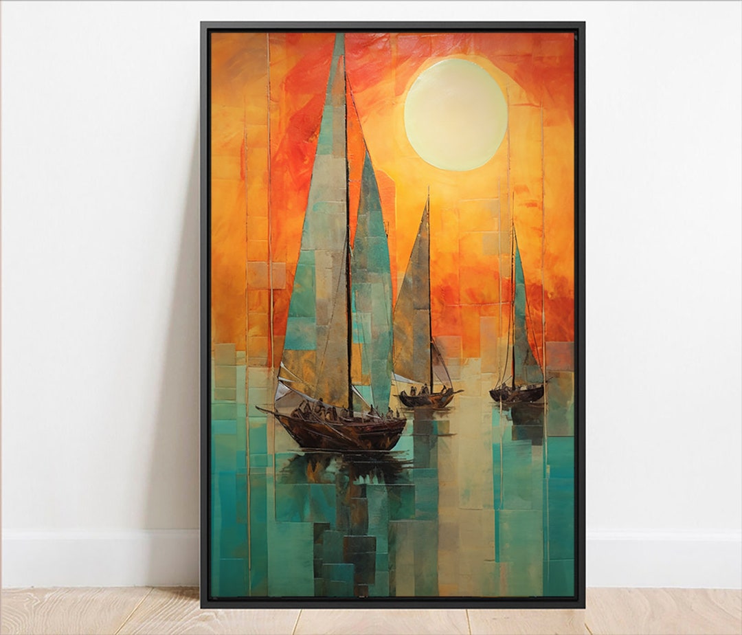 Teal Sunset Sailboat Art Posters, Framed Prints and Canvases Sailboat ...