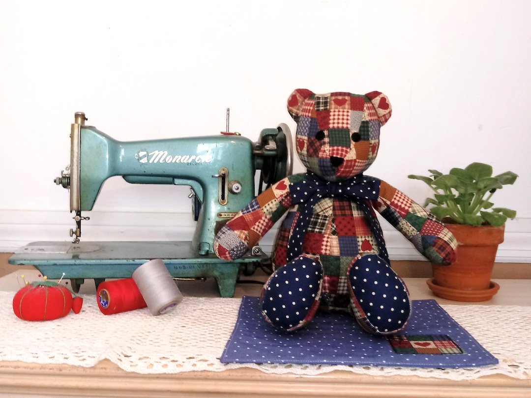 Handmade Patchwork Stuffed Bear: Vintage Style Decor - Etsy