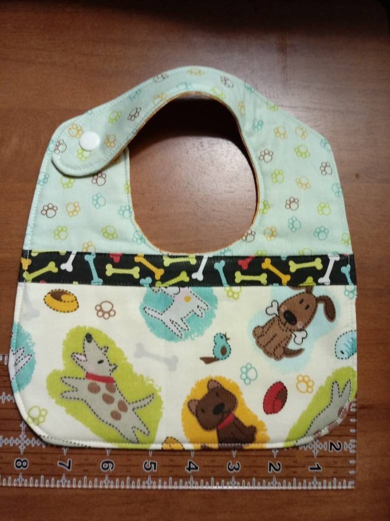 Gender Neutral Bib, Reversible Bib, Puppy Dog Bibs, Side Snap Closure ...