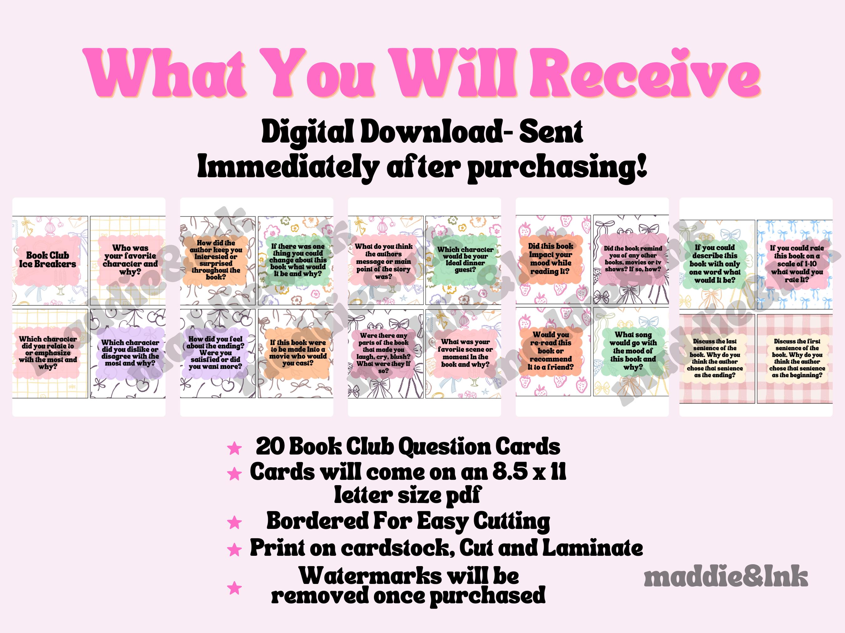Book Club Questions-book Club Discussion Cards-book Club Guide-book ...