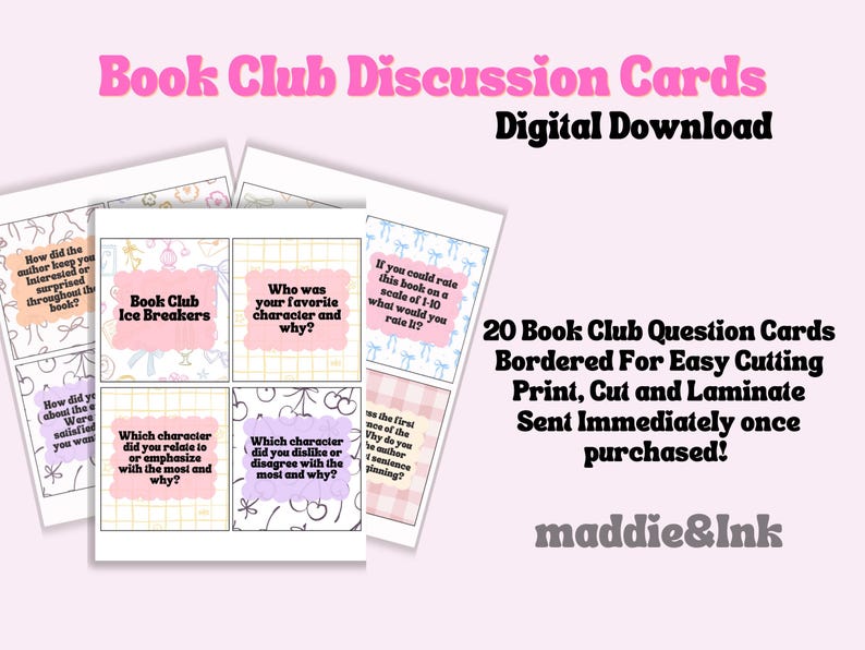 Book Club Questions-book Club Discussion Cards-book Club Guide-book ...