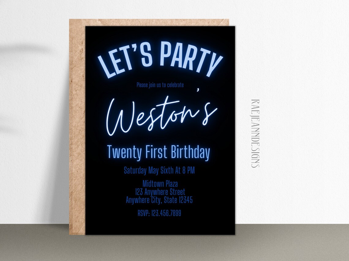 Neon Light Invitation-glow Party Invitation-neon Light Birthday ...
