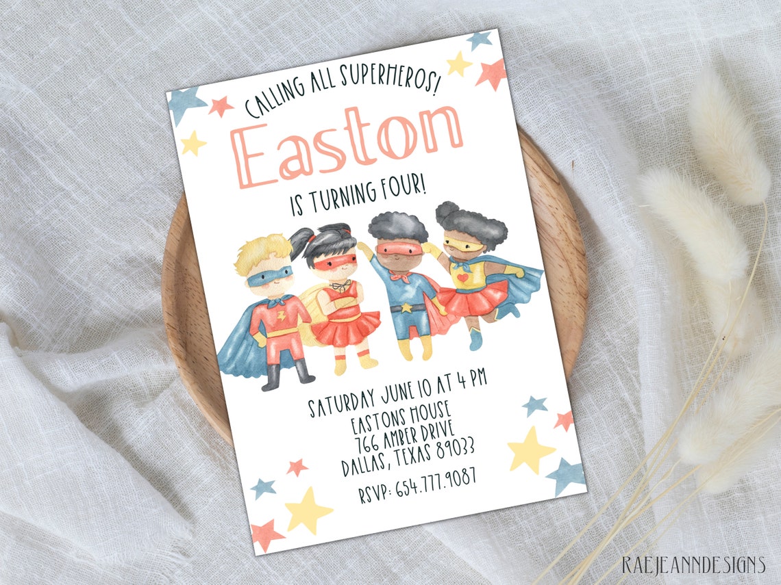 Superhero Birthday Invitation Digital-superhero Birthday Invitation ...
