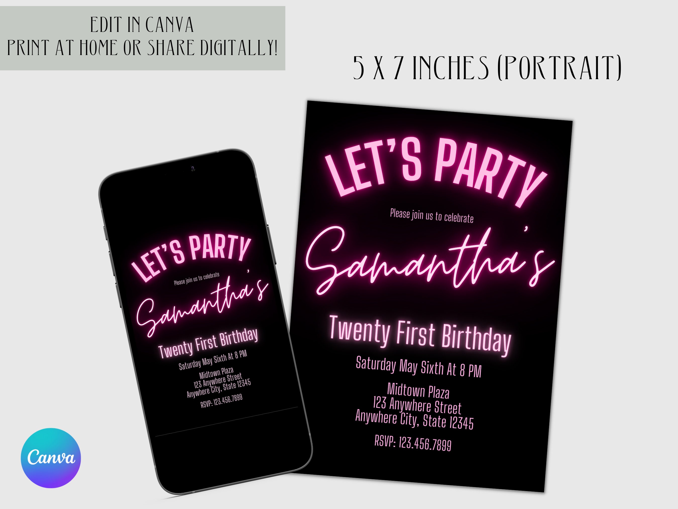 Glow Party Invitation-glow Birthday Invitation-neon Light Invitation ...