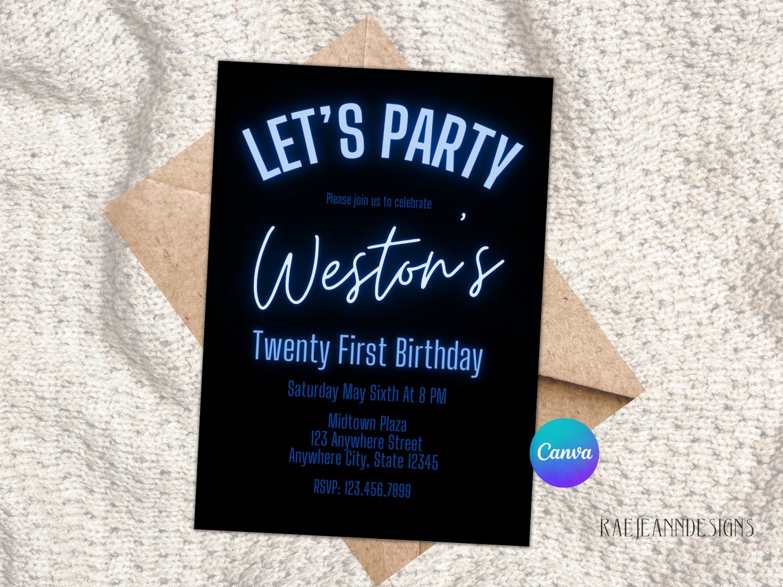 Neon Light Invitation-glow Party Invitation-neon Light Birthday ...