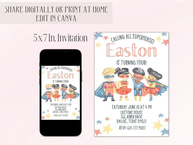 Superhero Birthday Invitation Digital-superhero Birthday Invitation ...