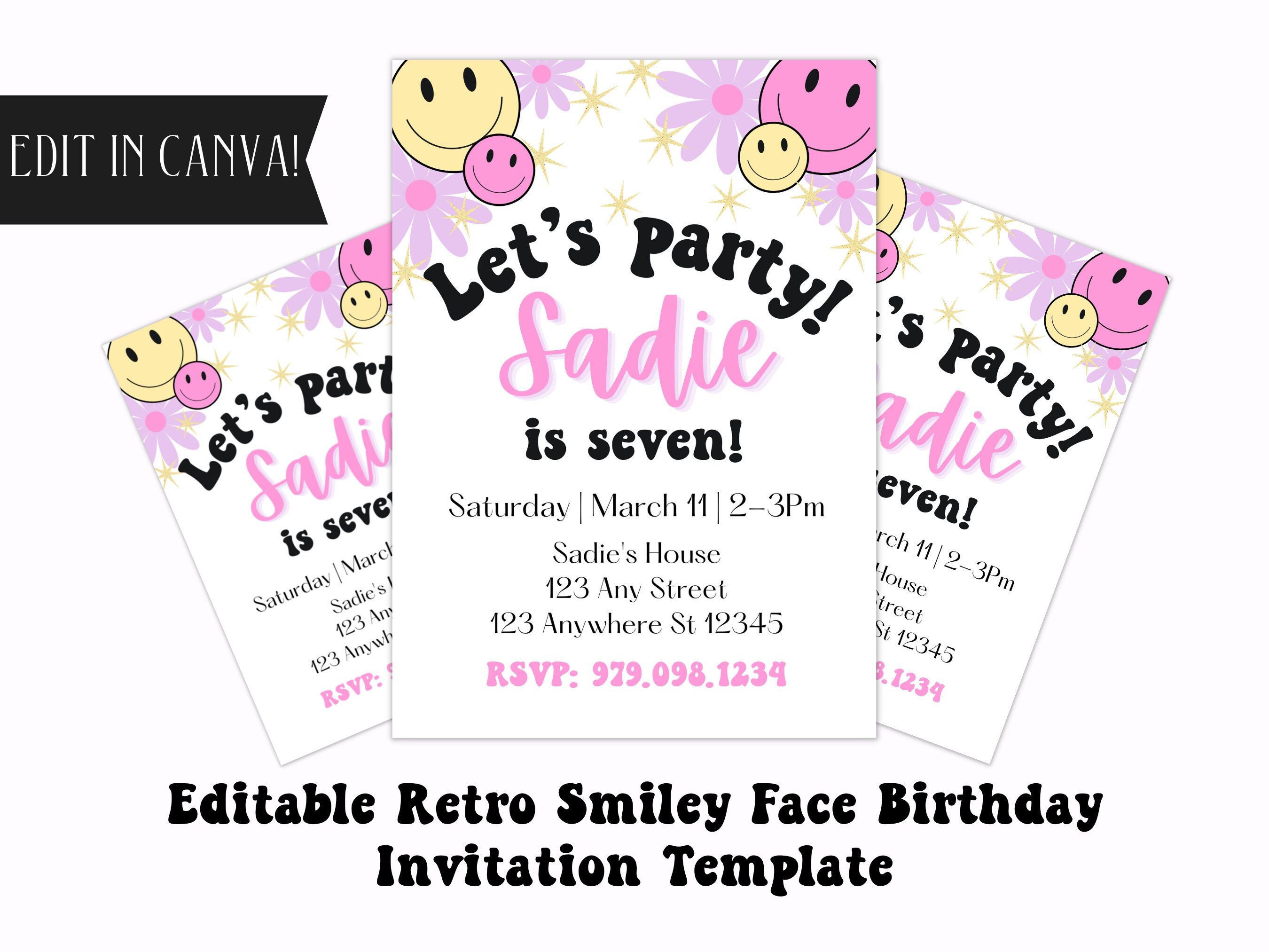 Smiley Face Birthday Invitation-retro Smiley Face Birthday-happy Face ...