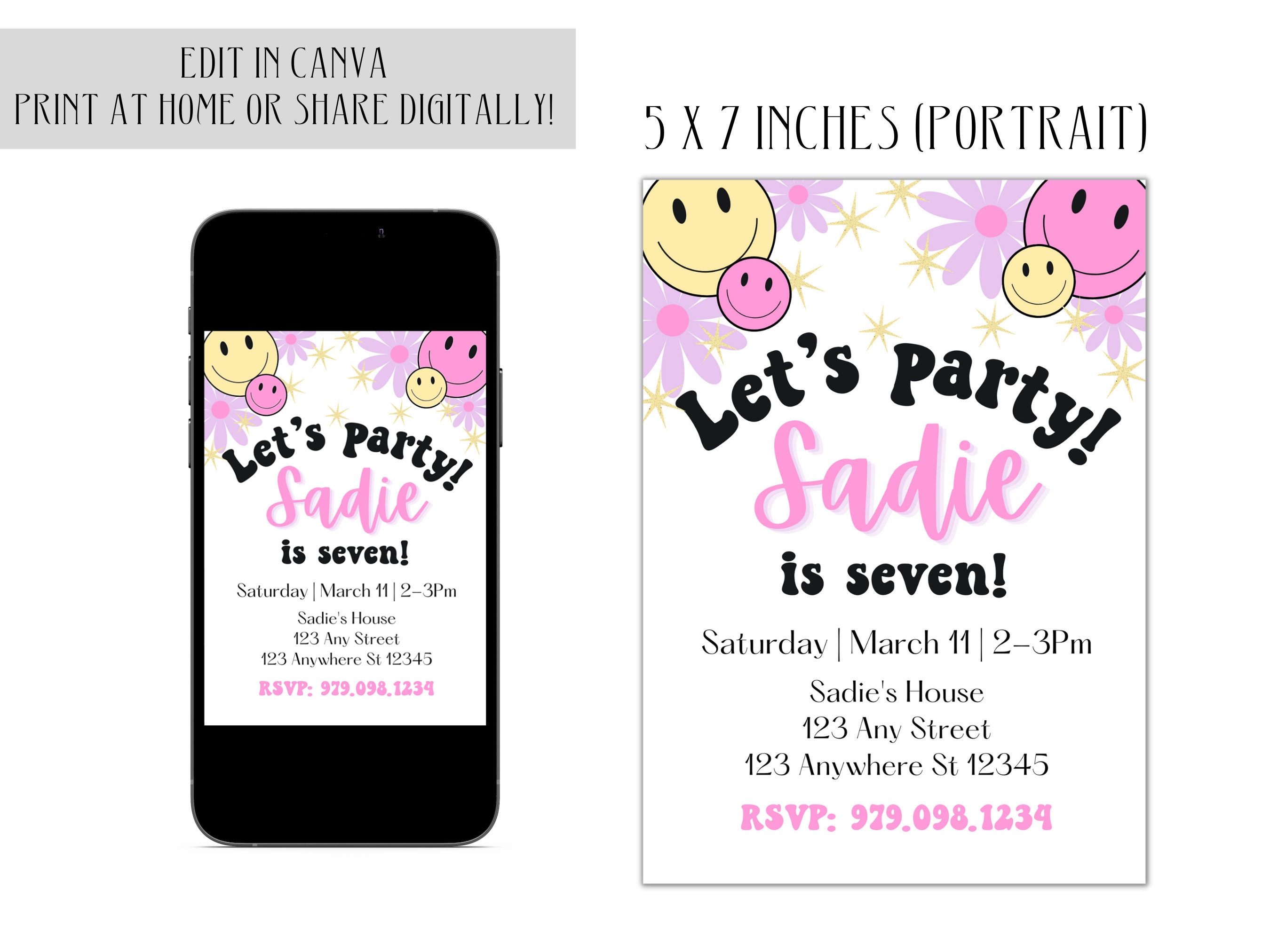 Smiley Face Birthday Invitation-retro Smiley Face Birthday-happy Face ...