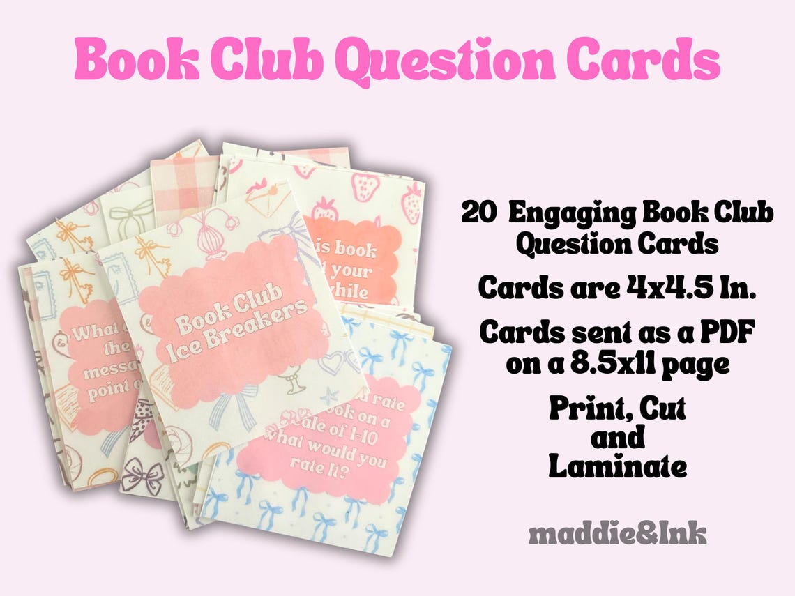 Book Club Questions-book Club Discussion Cards-book Club Guide-book ...