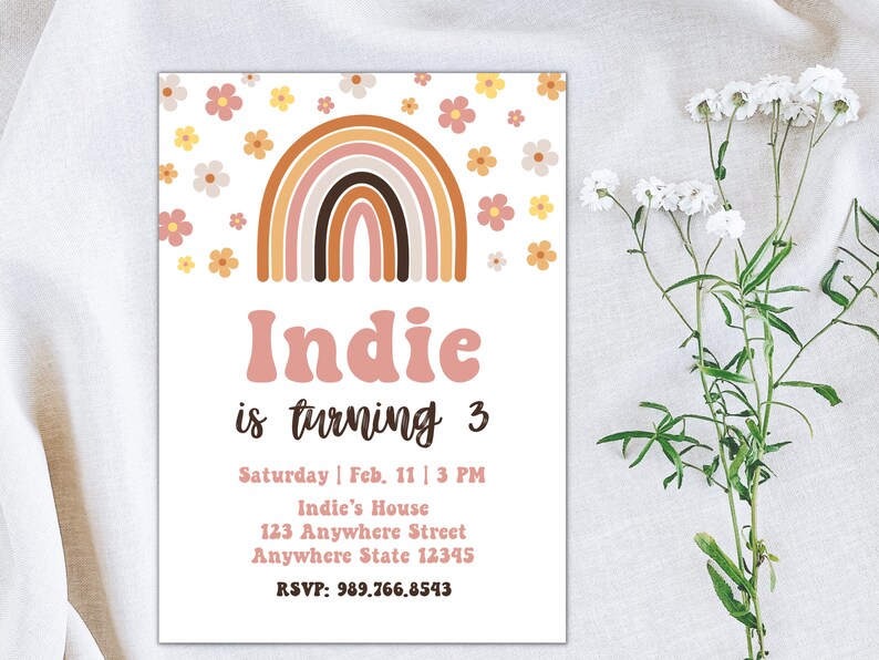Boho Rainbow First Birthday Invitation-daisy Rainbow Invitation-boho ...