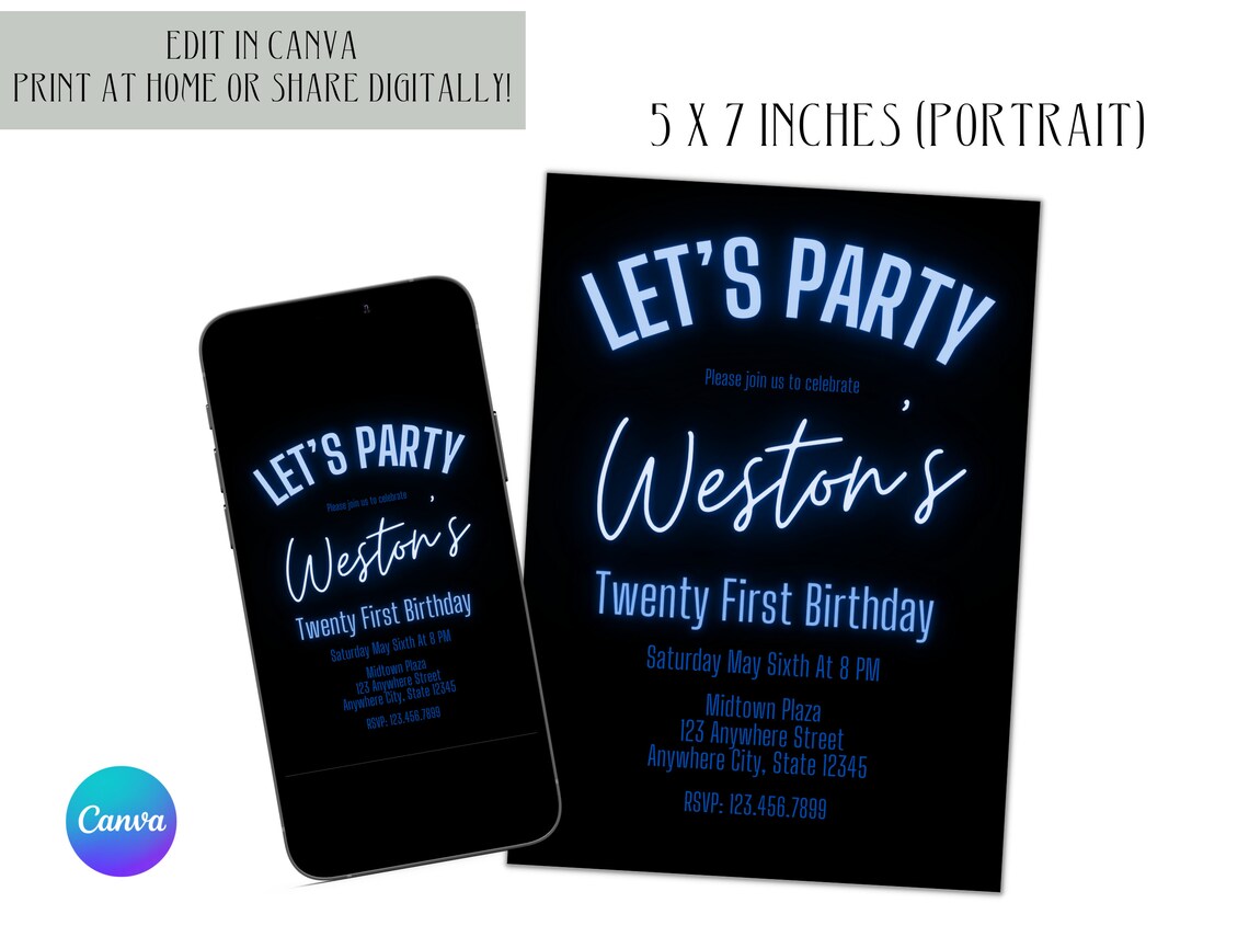 Neon Light Invitation-glow Party Invitation-neon Light Birthday ...