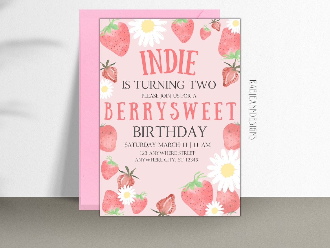 Berry Sweet Birthday Invitation-strawberry Birthday Party Invitation ...