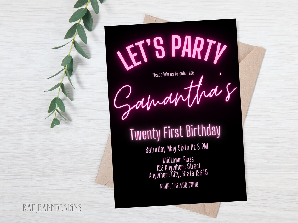 Glow Party Invitation-glow Birthday Invitation-neon Light Invitation ...