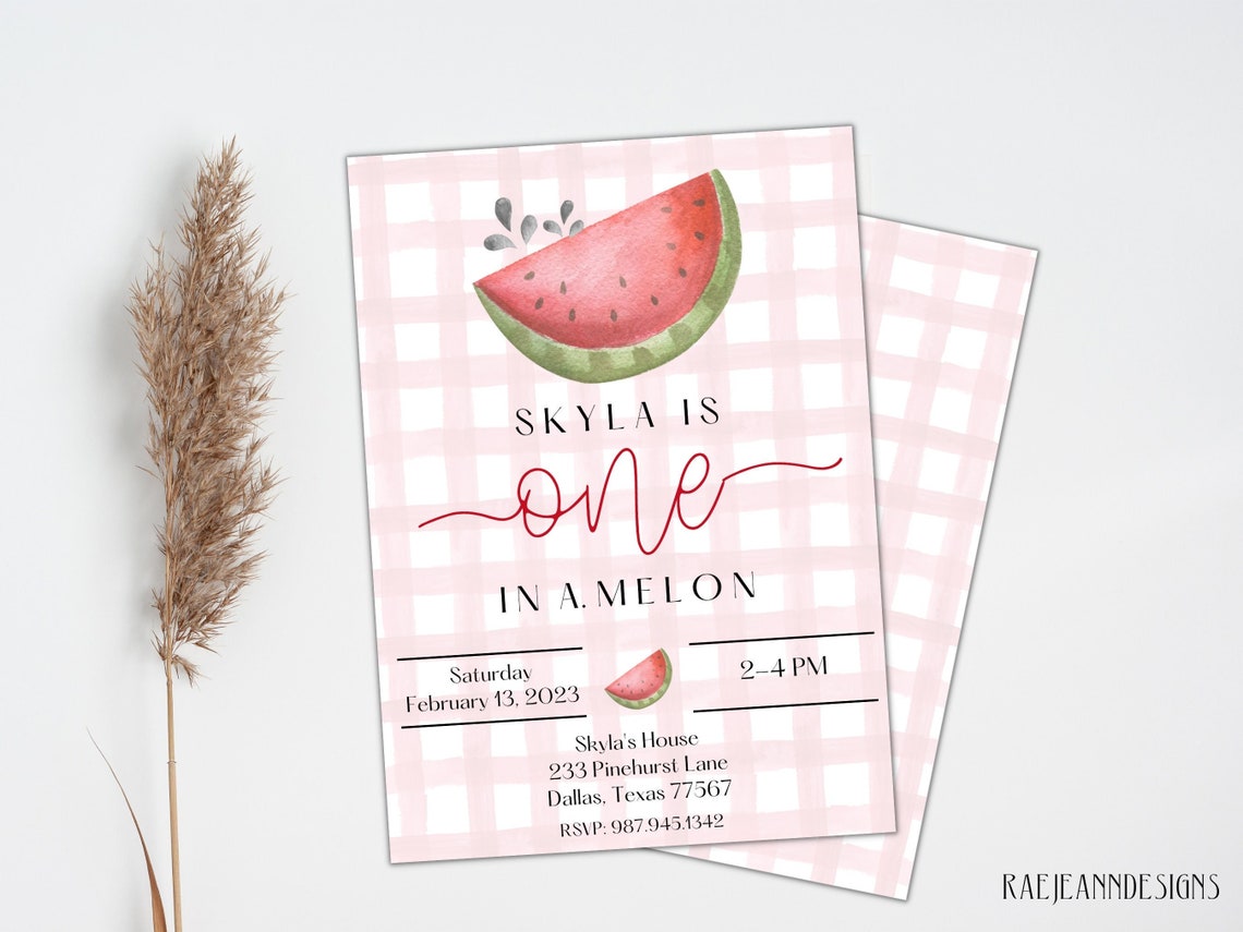 Watermelon First Birthday Invitation-one in A Melon Invitation-one in A ...