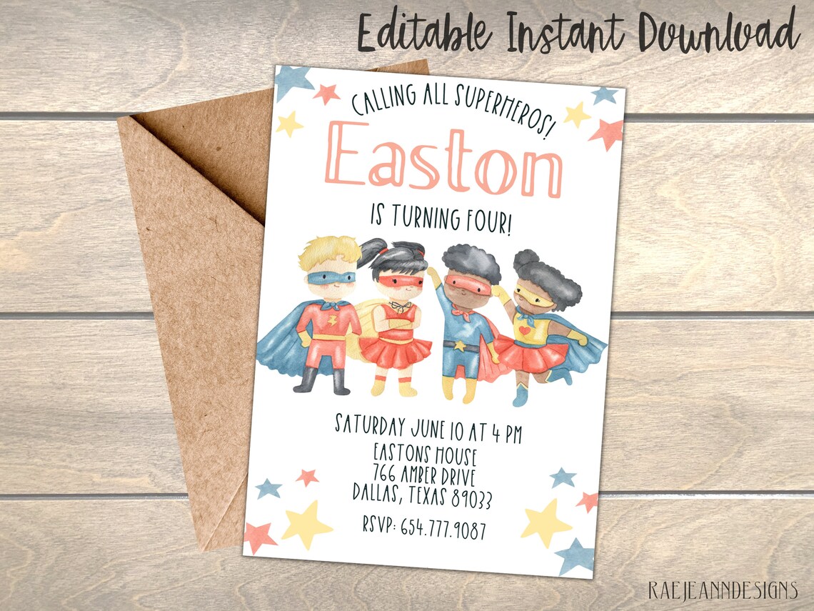Superhero Birthday Invitation Digital-superhero Birthday Invitation ...