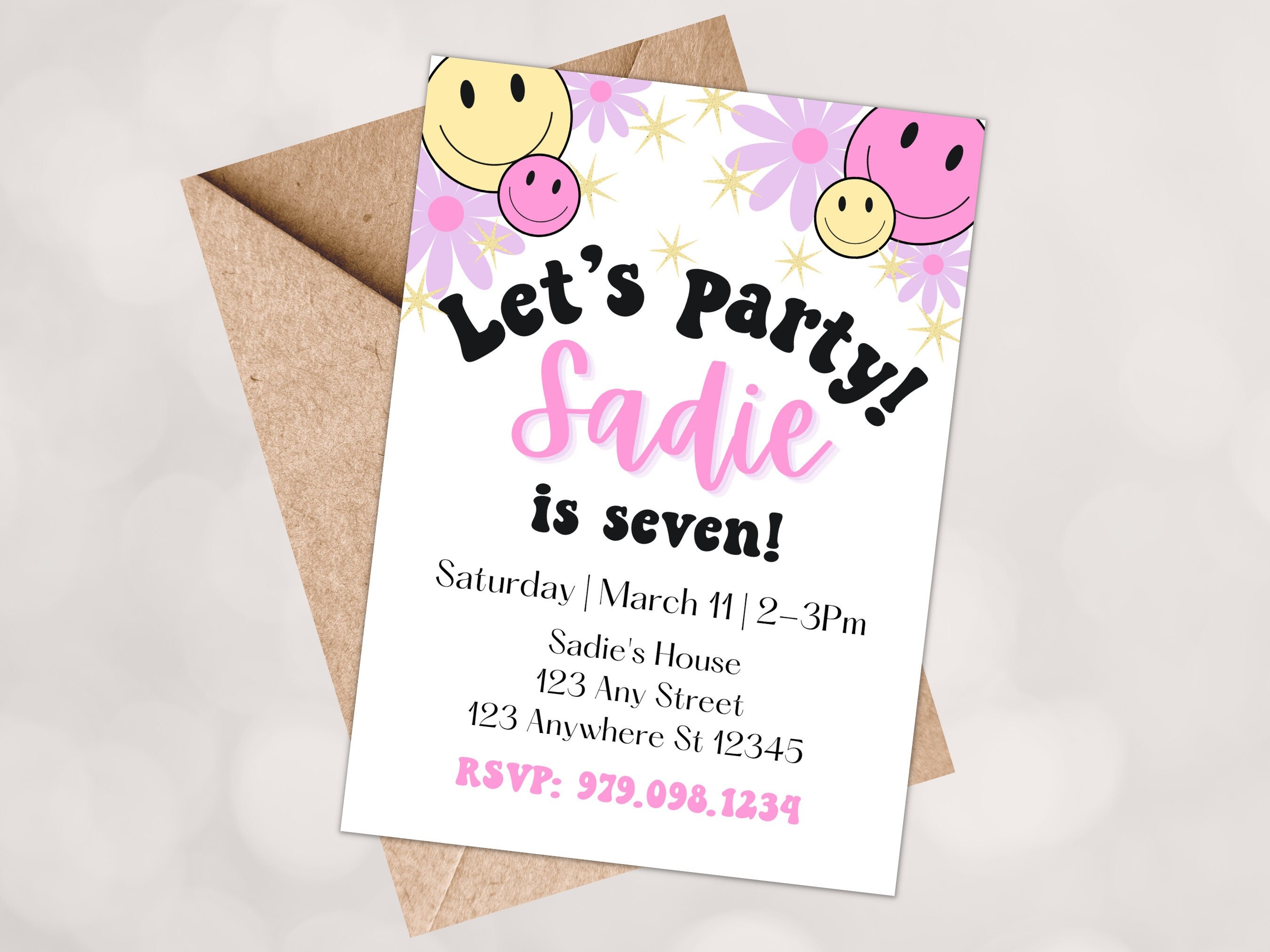 Smiley Face Birthday Invitation-retro Smiley Face Birthday-happy Face ...