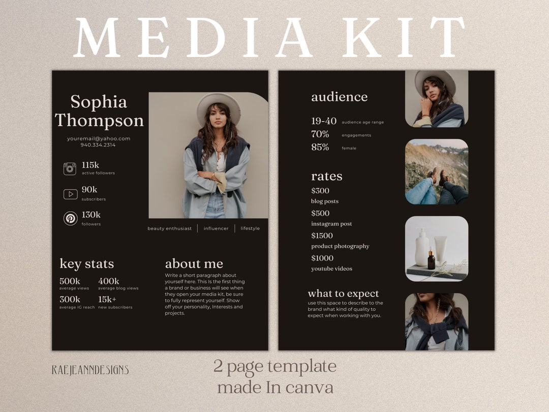 2 Page Media Kit Canva Template-influencer Media Kit-youtube Media Kit ...