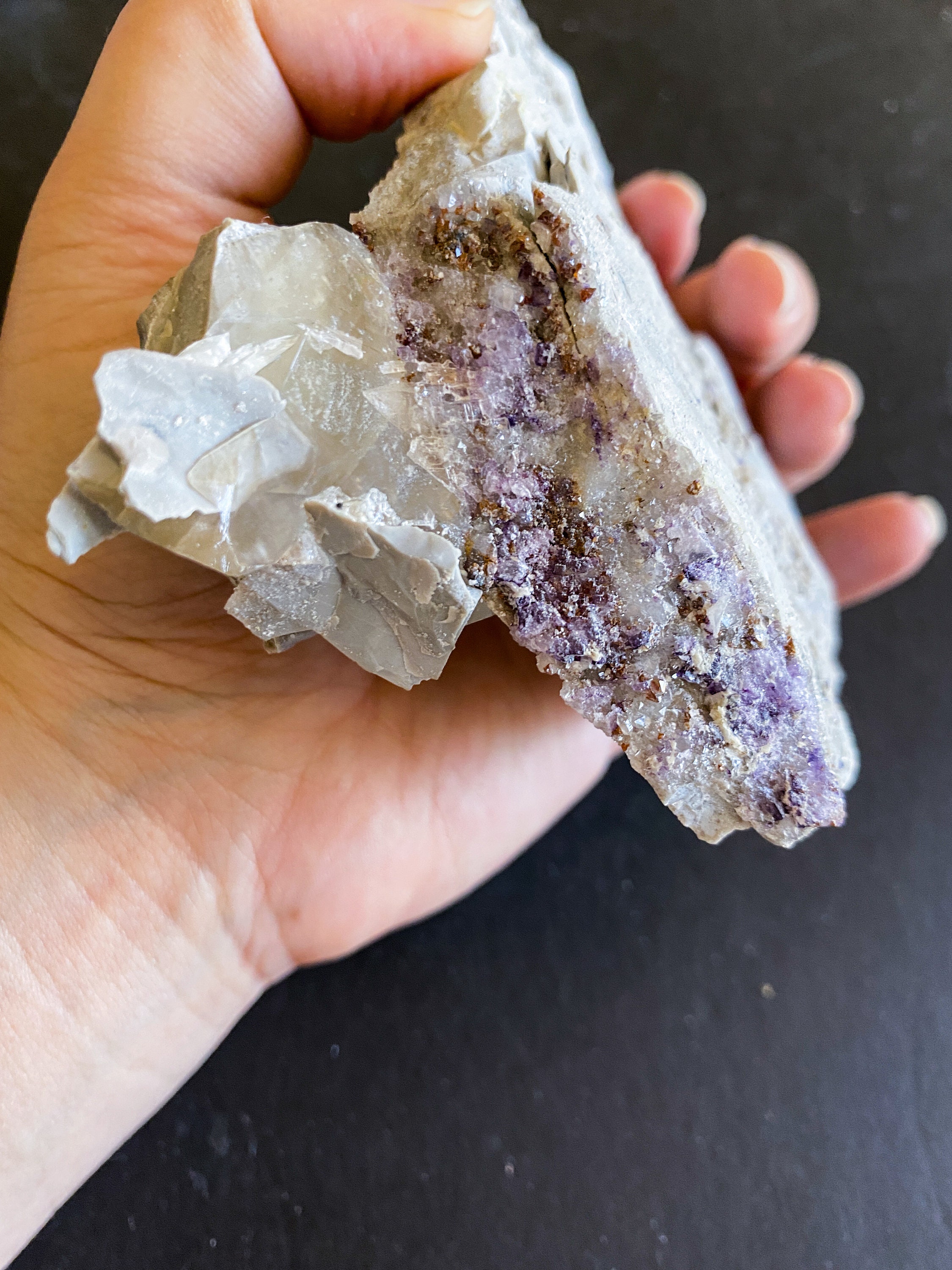 RARE Calcite Point on Host Rock With Purple Fluorite Crystals | Etsy