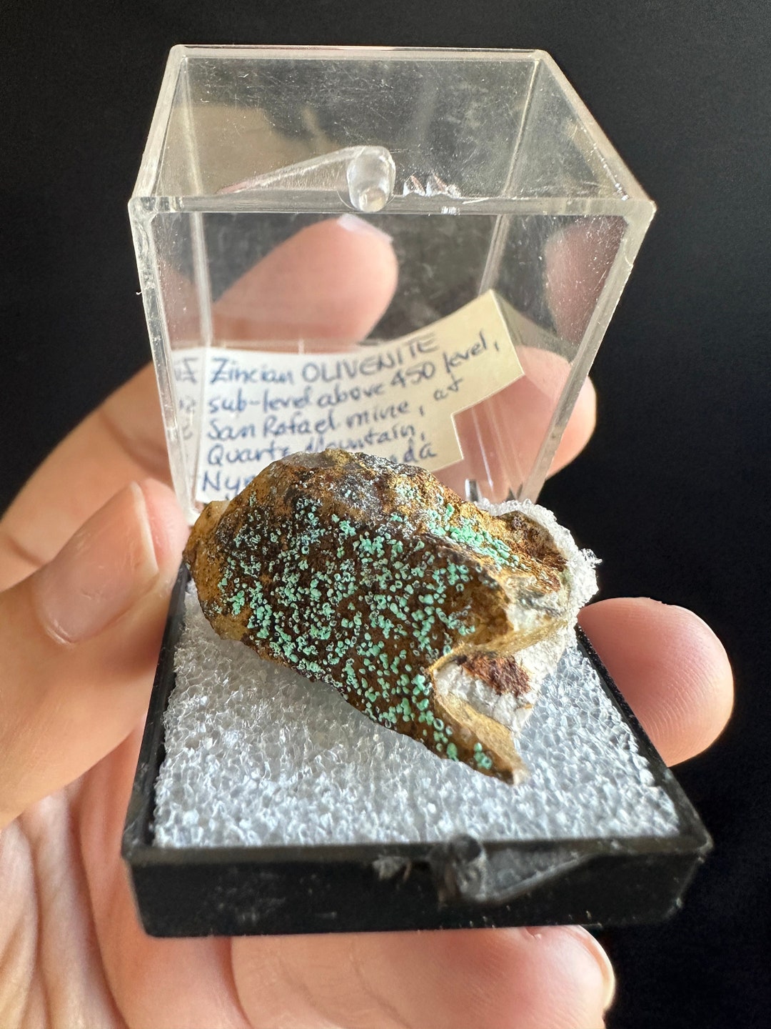 Zincian Olivenite - Thumbnail Crystal - Sub-level Above 450 Level - San ...