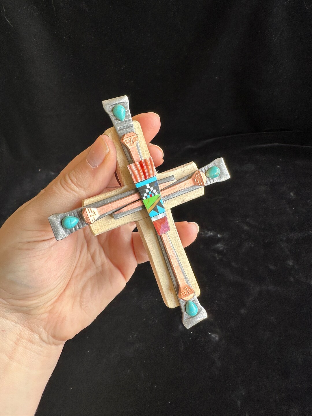 Native Inlay American Cross 2024 Wall Hanging Handmade Kenny Gallegos ...