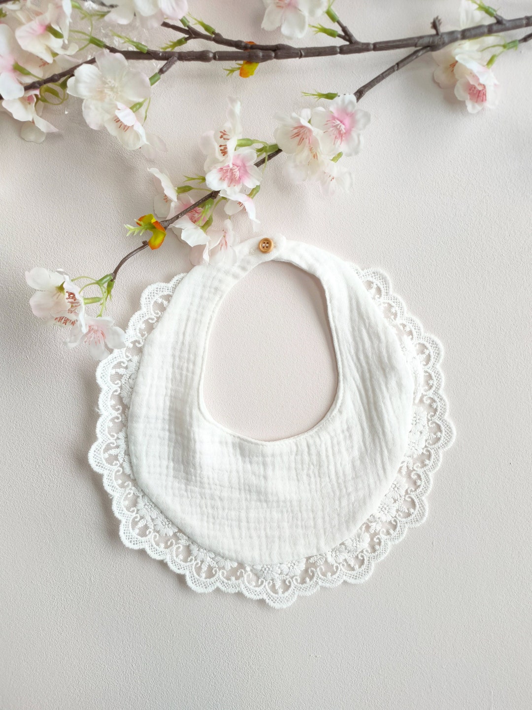 Handmade Muslin Christening Bib: Ecru Lace Baptism Bib - Etsy