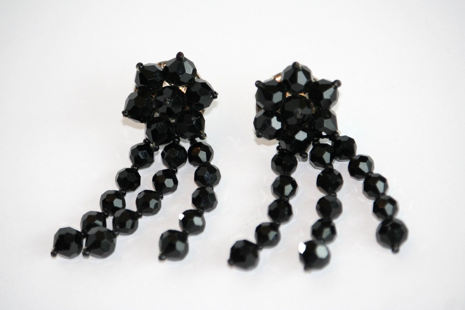 Black Dangle Earrings Vintage Black Crystal Earrings Retro Black Statement Earrings Drop ...