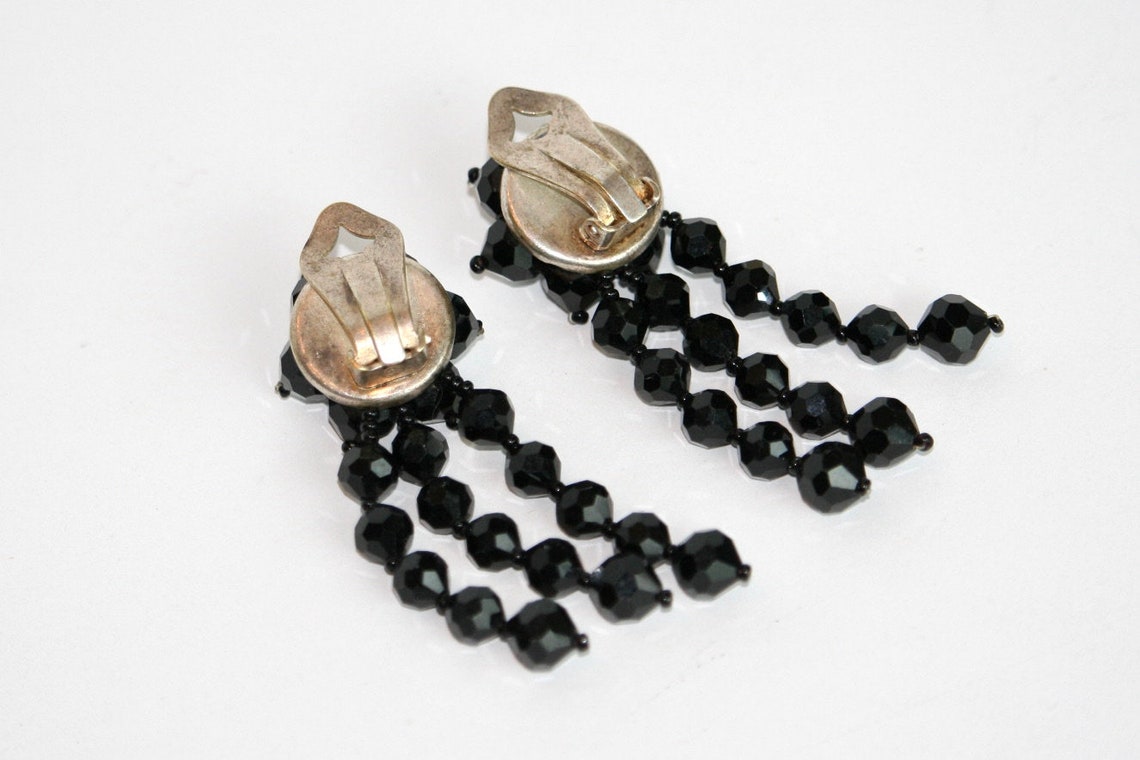 Black Dangle Earrings Vintage Black Crystal Earrings Retro Black Statement Earrings Drop ...