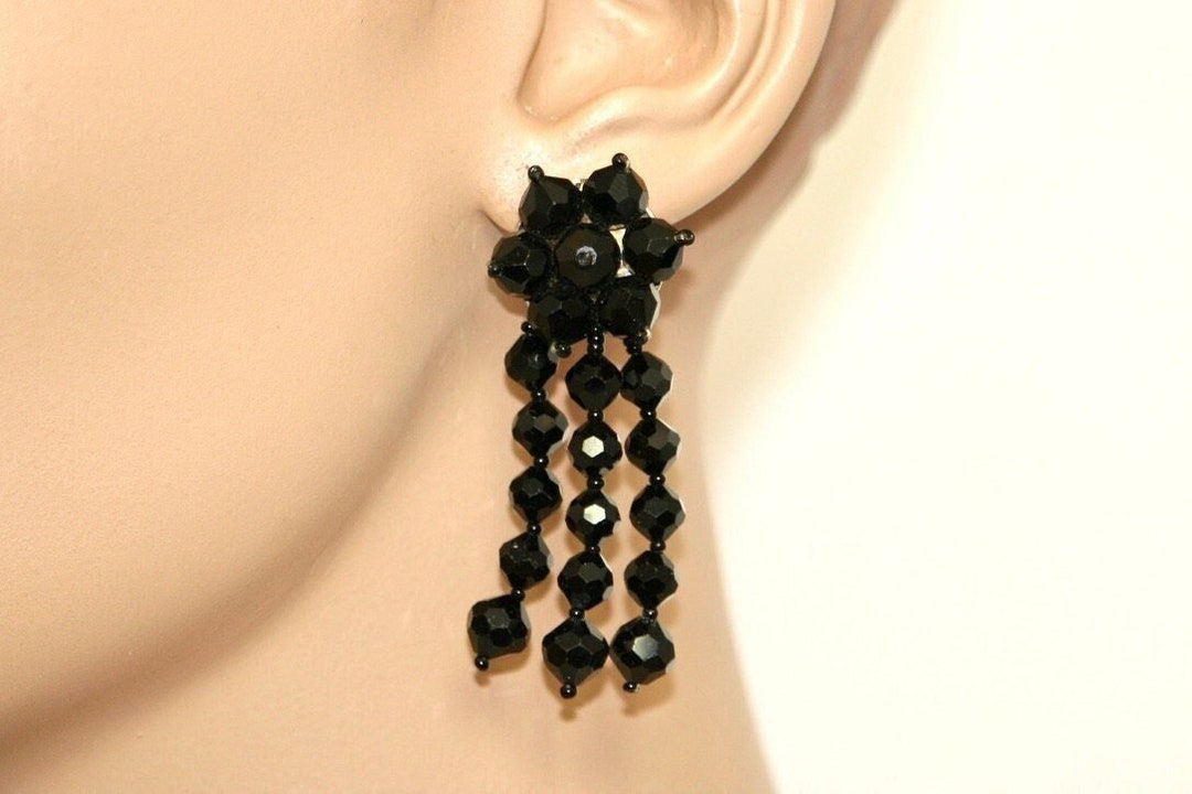 Black Dangle Earrings Vintage Black Crystal Earrings Retro Black Statement Earrings Drop ...