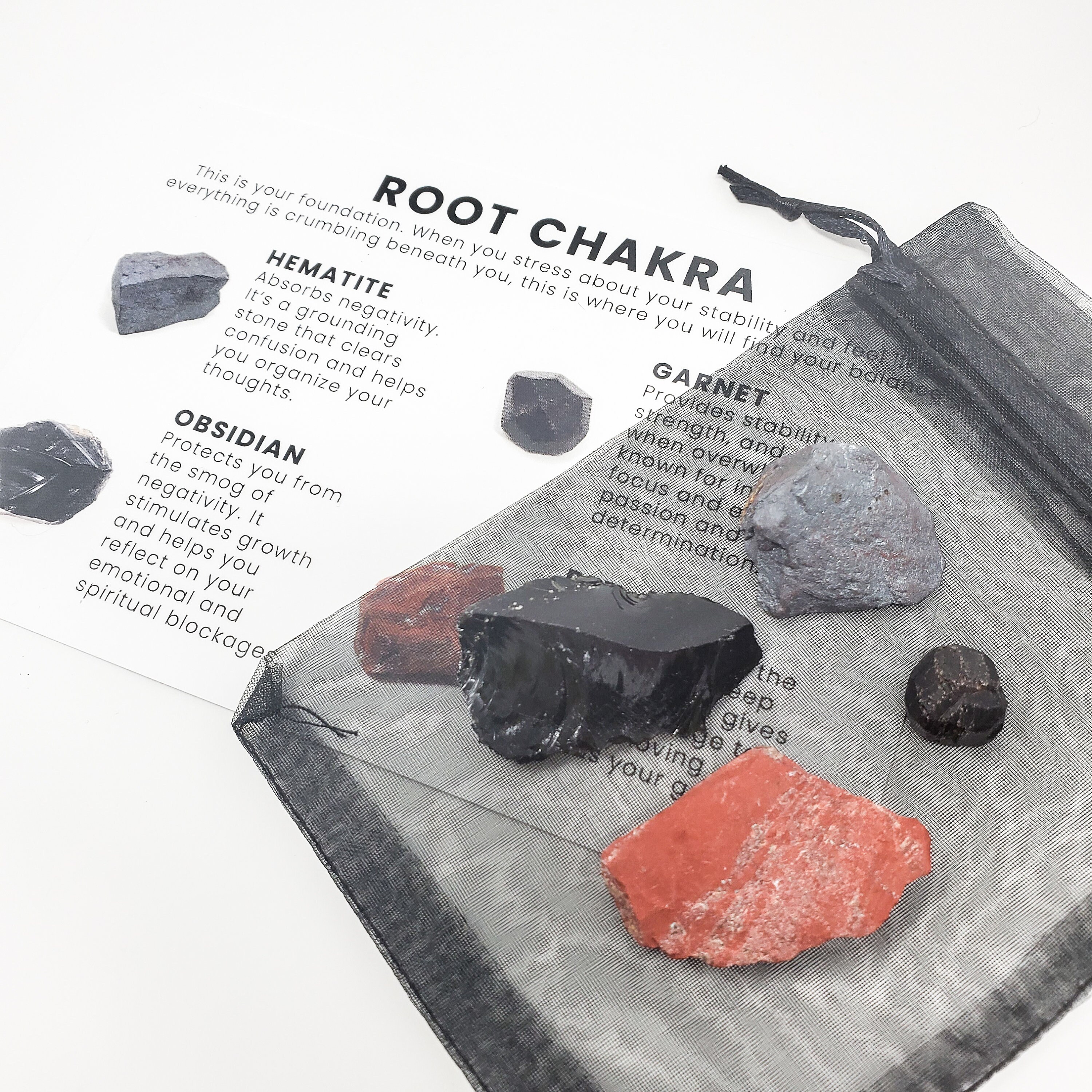 Root Chakra Raw Crystal Set | Raw Crystals + Crystal Description Card ...