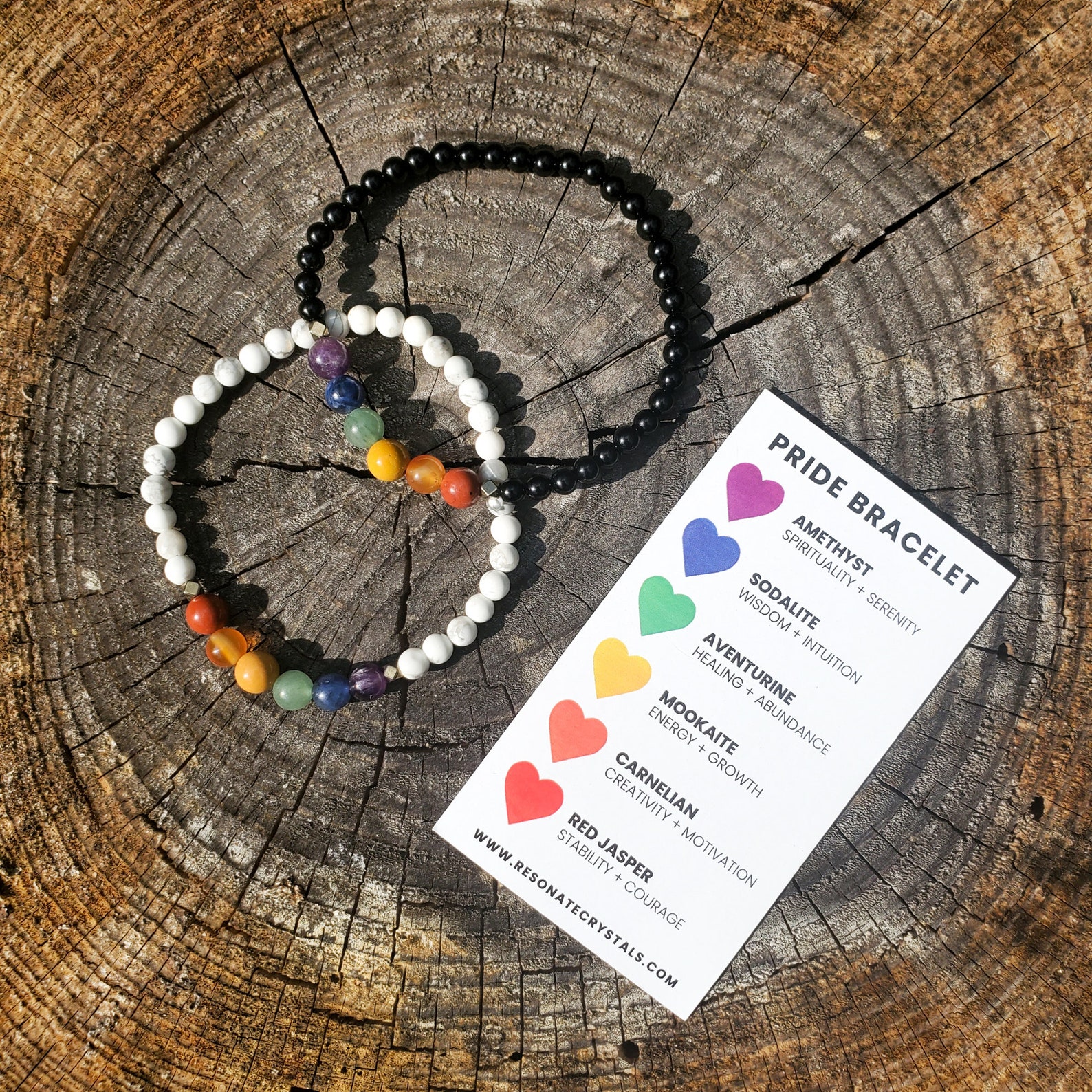 Rainbow Pride Black Onyx Handmade Crystal Bracelet LGBTQ, Natural ...