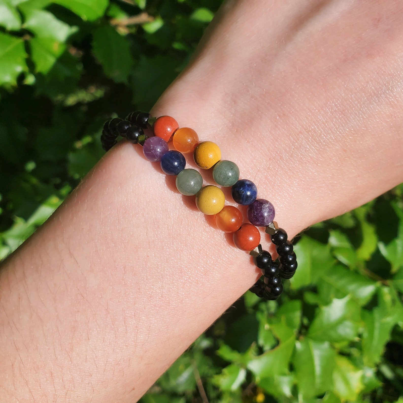 Rainbow Pride Black Onyx Handmade Crystal Bracelet LGBTQ, Natural ...